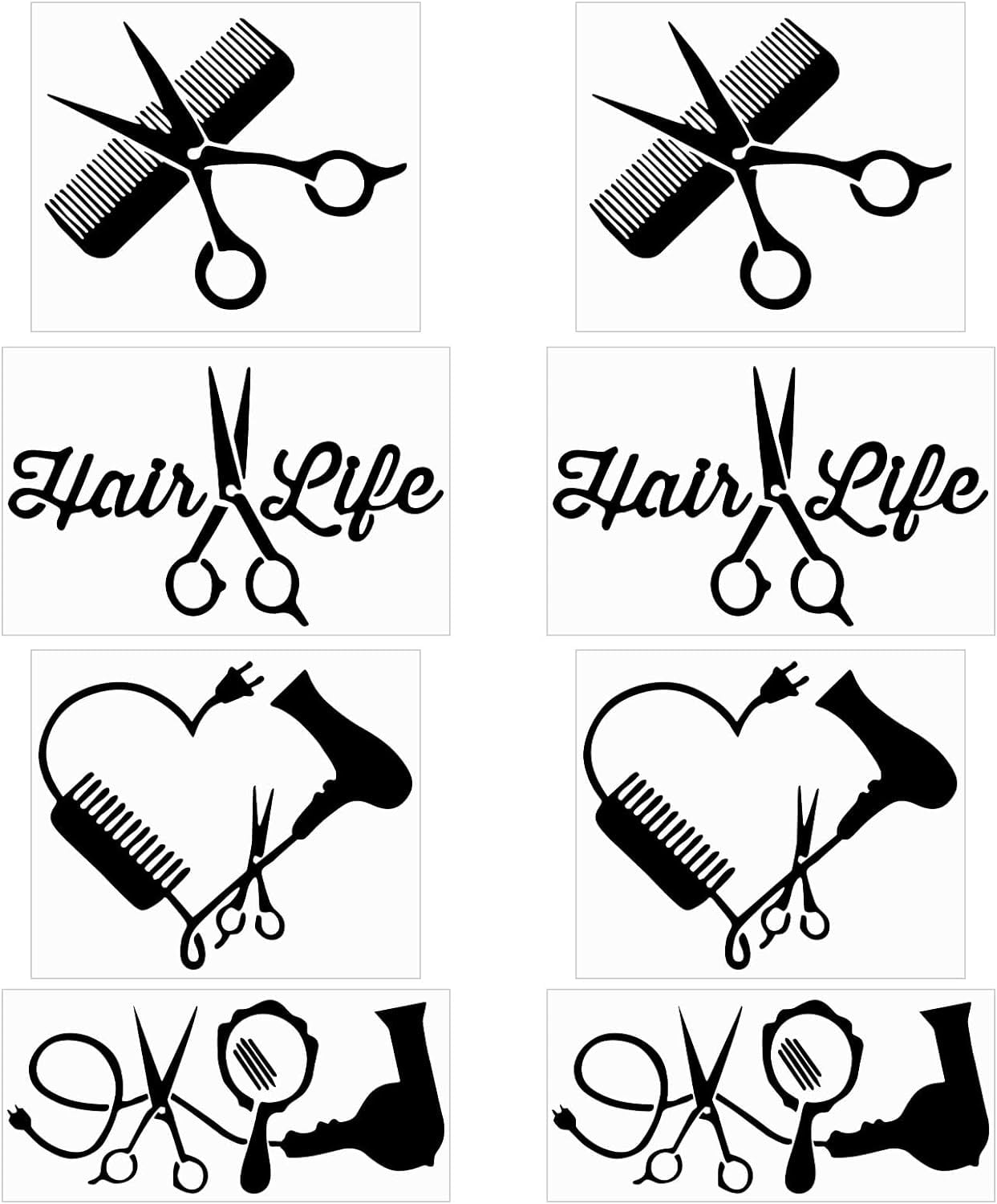 8 Sheets Hair Stylist Decal Small Comb Stickers Self Adhesive Car ...