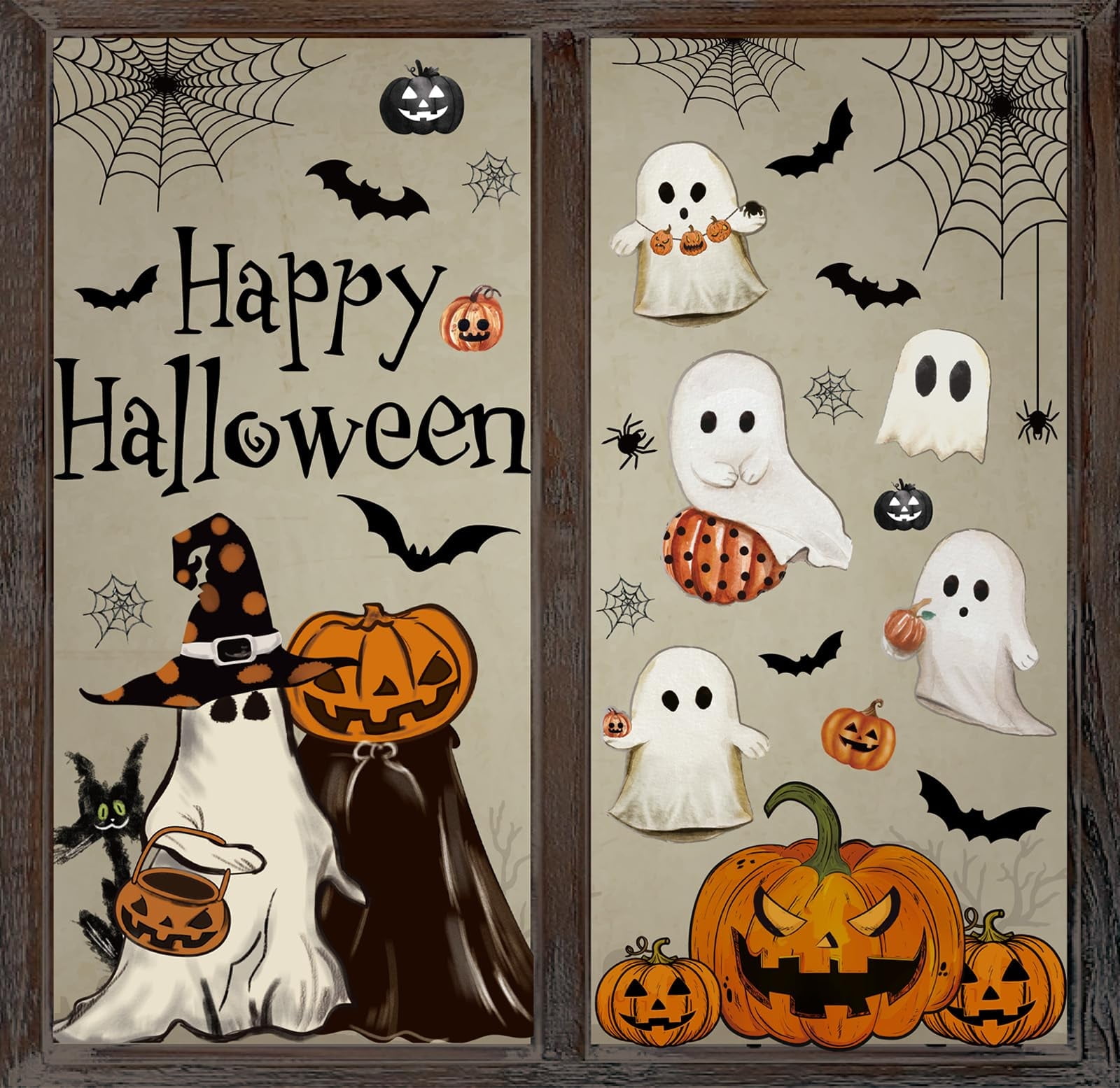 8 Sheets Halloween Window Clings Vintage Ghost Evil Pumpkin Bat ...
