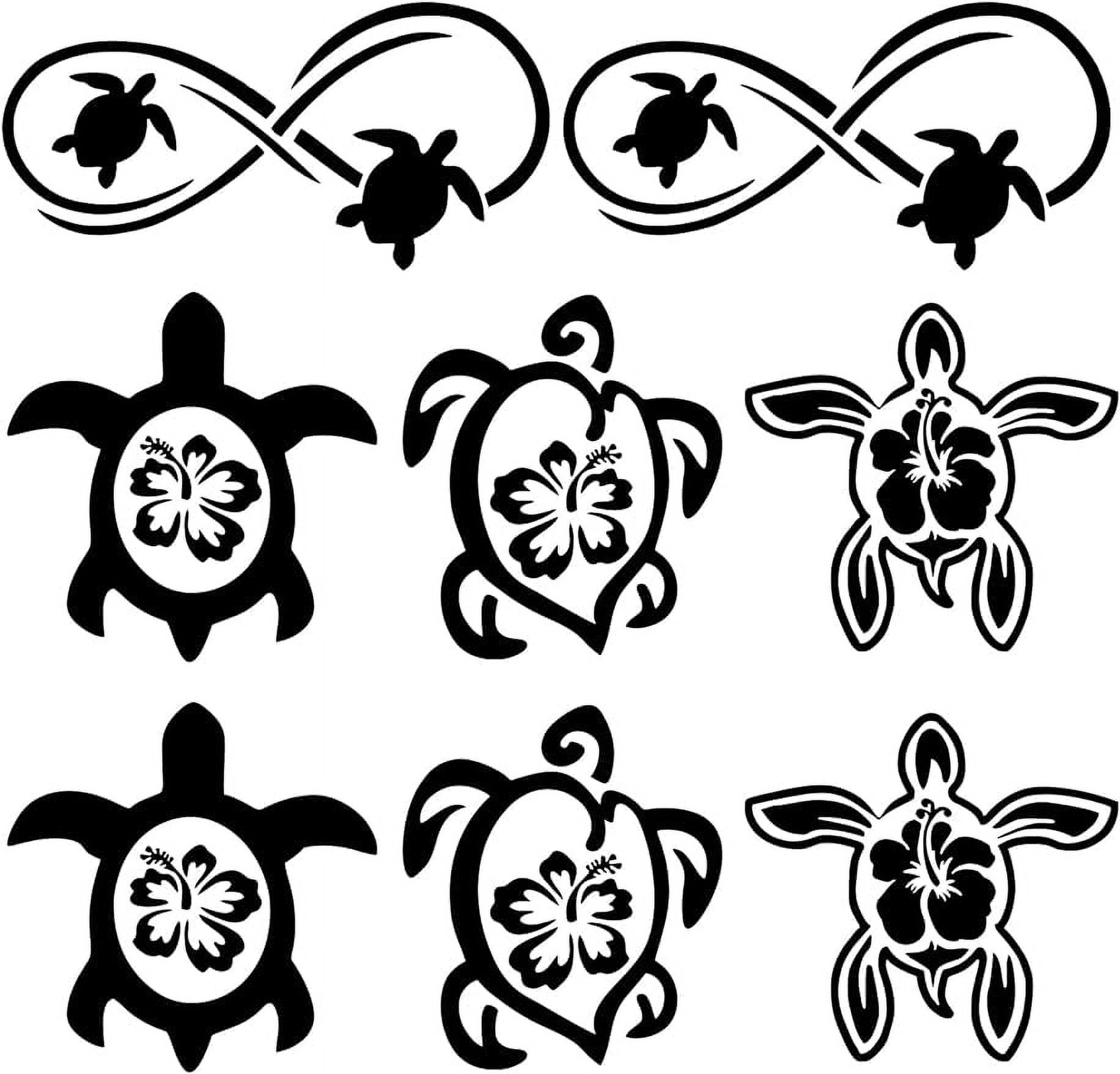 8 Sheets Hibiscus and Turtle Side Car Decal Black Laser Reflective Car ...