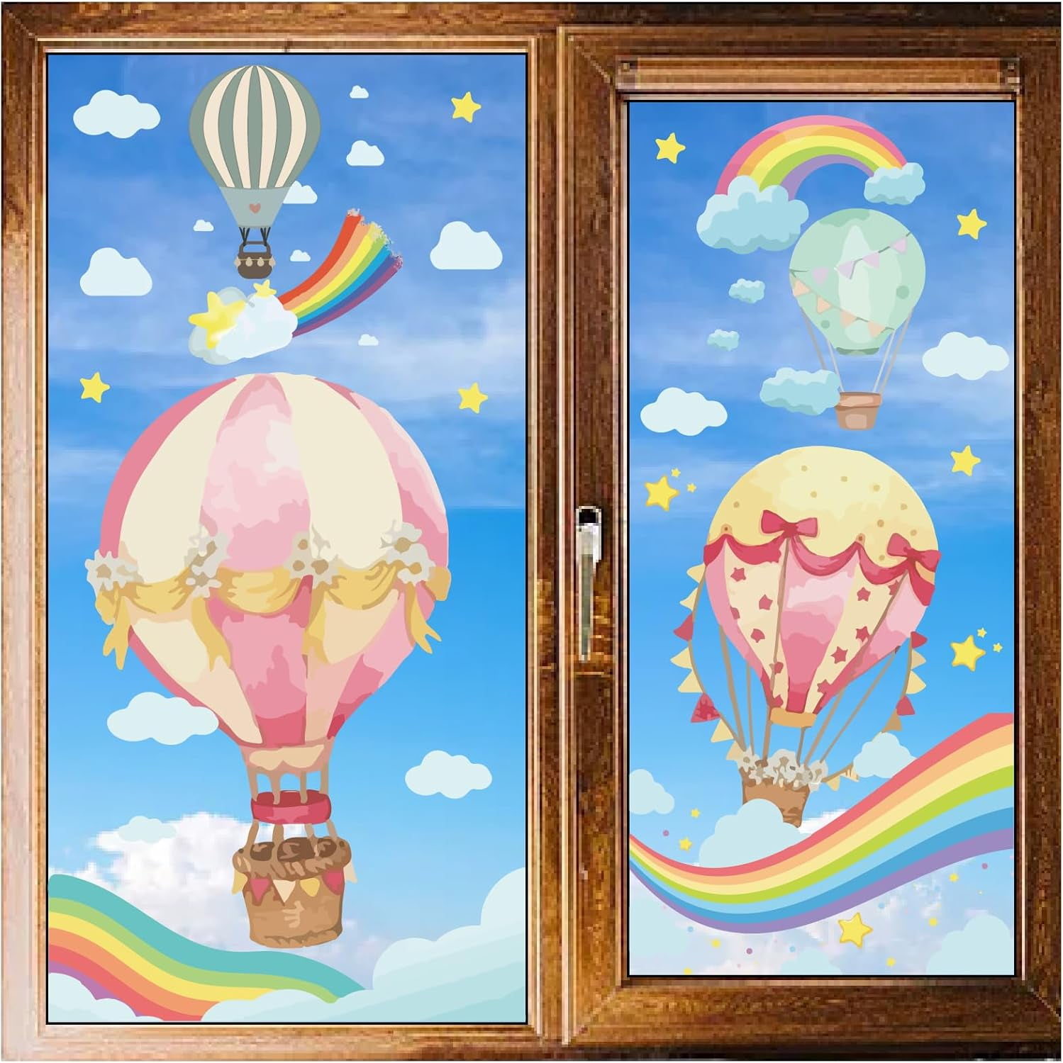 8 Sheets Hot Air Balloon Window Stickers Rainbows Clouds Wall Clings ...
