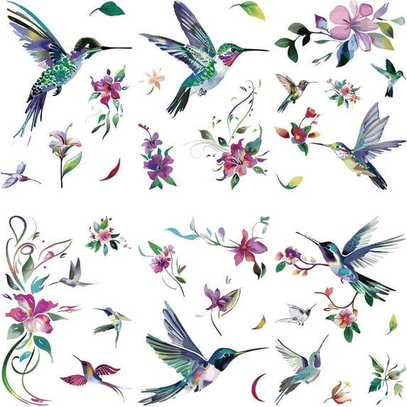 8 Sheets Hummingbird Wall Stickers Bird Flower Leaf Window Clings ...