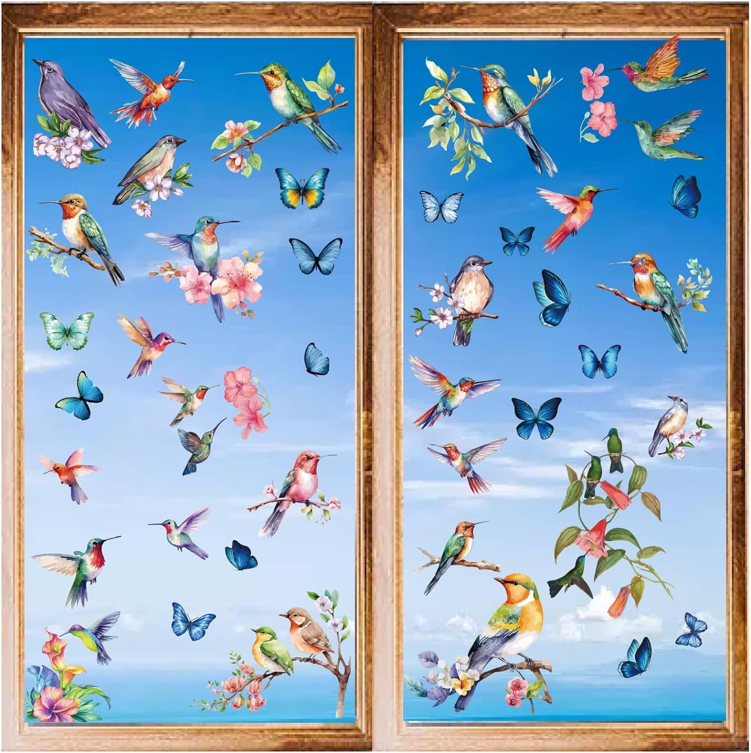 8 Sheets Hummingbird Wall Stickers Butterfly Stickers Flower Window ...