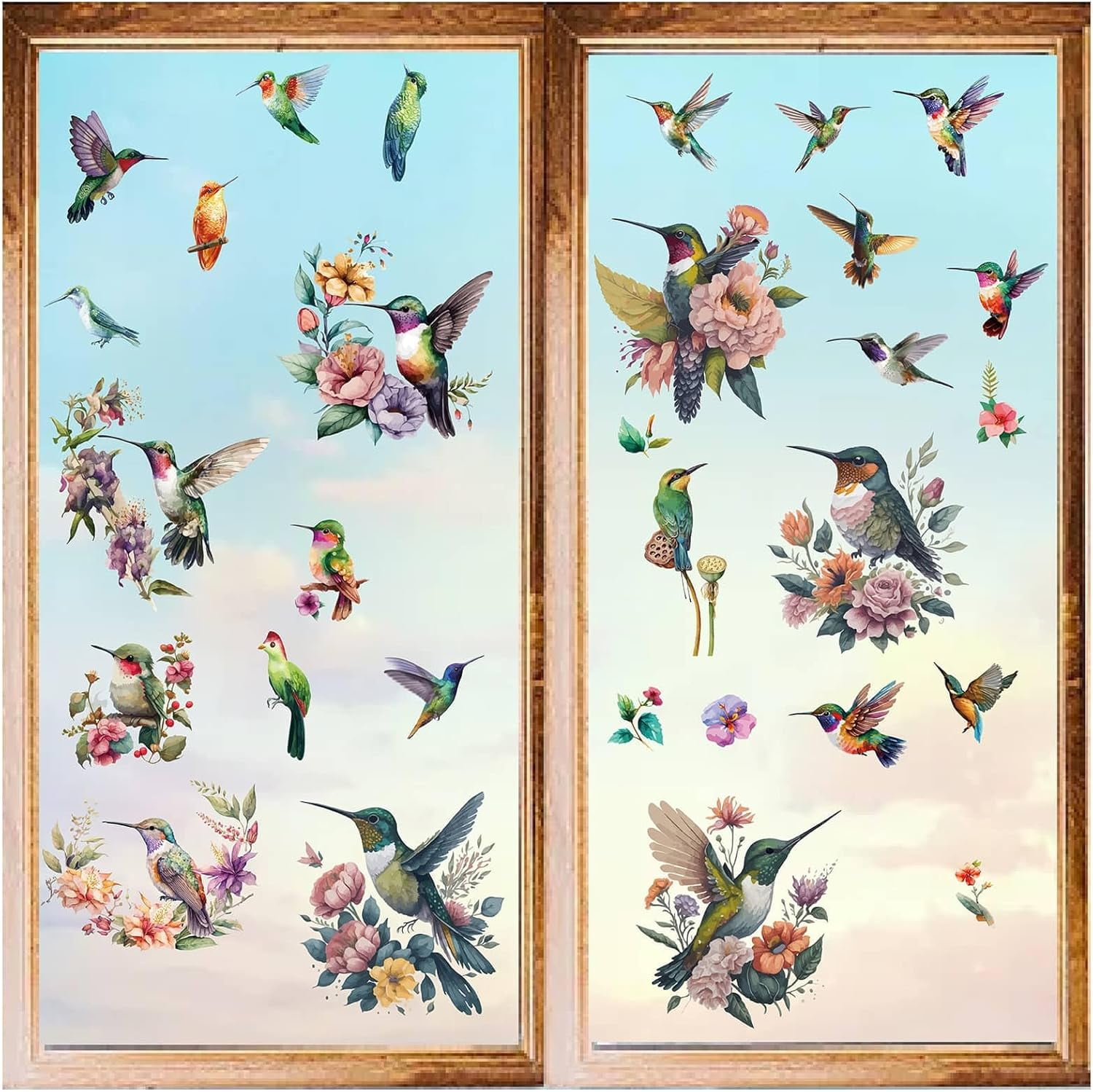 8 Sheets Hummingbird Window Decals Flower Bird Stickers Wall Clings ...