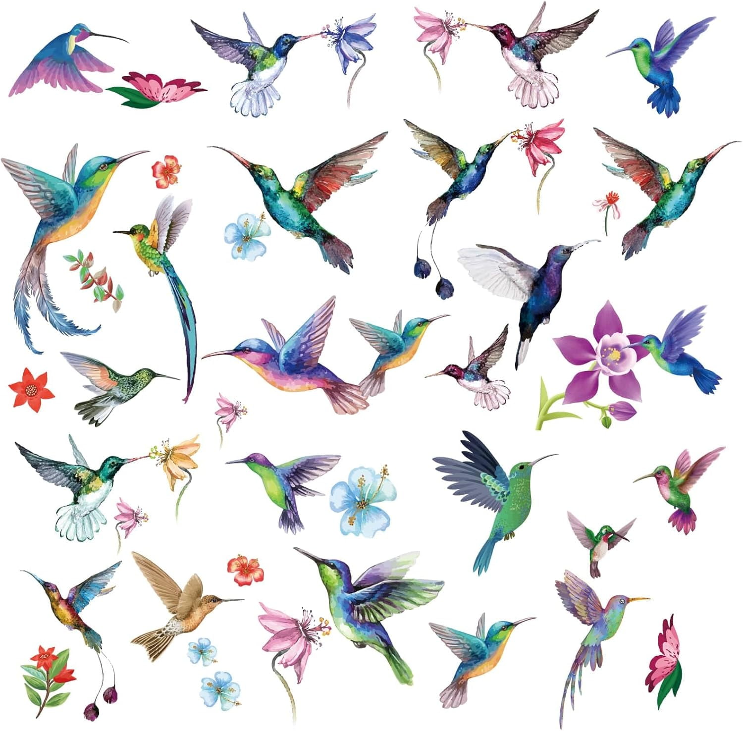 8 Sheets Hummingbirds Window Clings Birds Flower Colorful Spring Wall ...