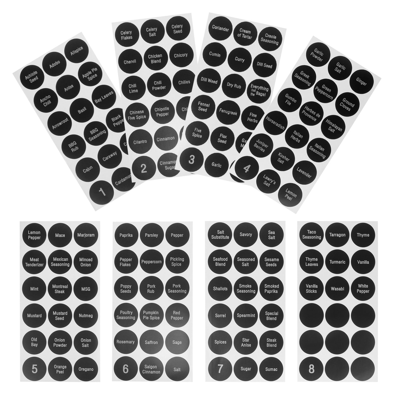 8 Sheets Kitchen Label Spice Sticker Bins Labels for Storage Day Dots ...