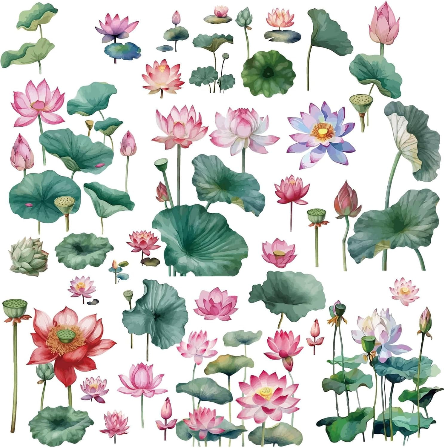8 Sheets Lotus Flower Window Decal Large Lotus Leaf Sticker Summer ...