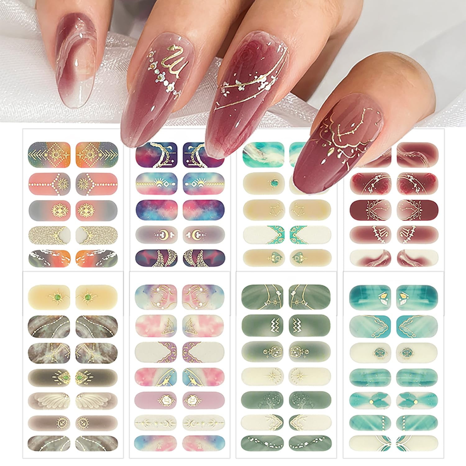 8 Sheets Marbling Gel Nail Stickers Full Nail Wraps Color Nail Polish ...