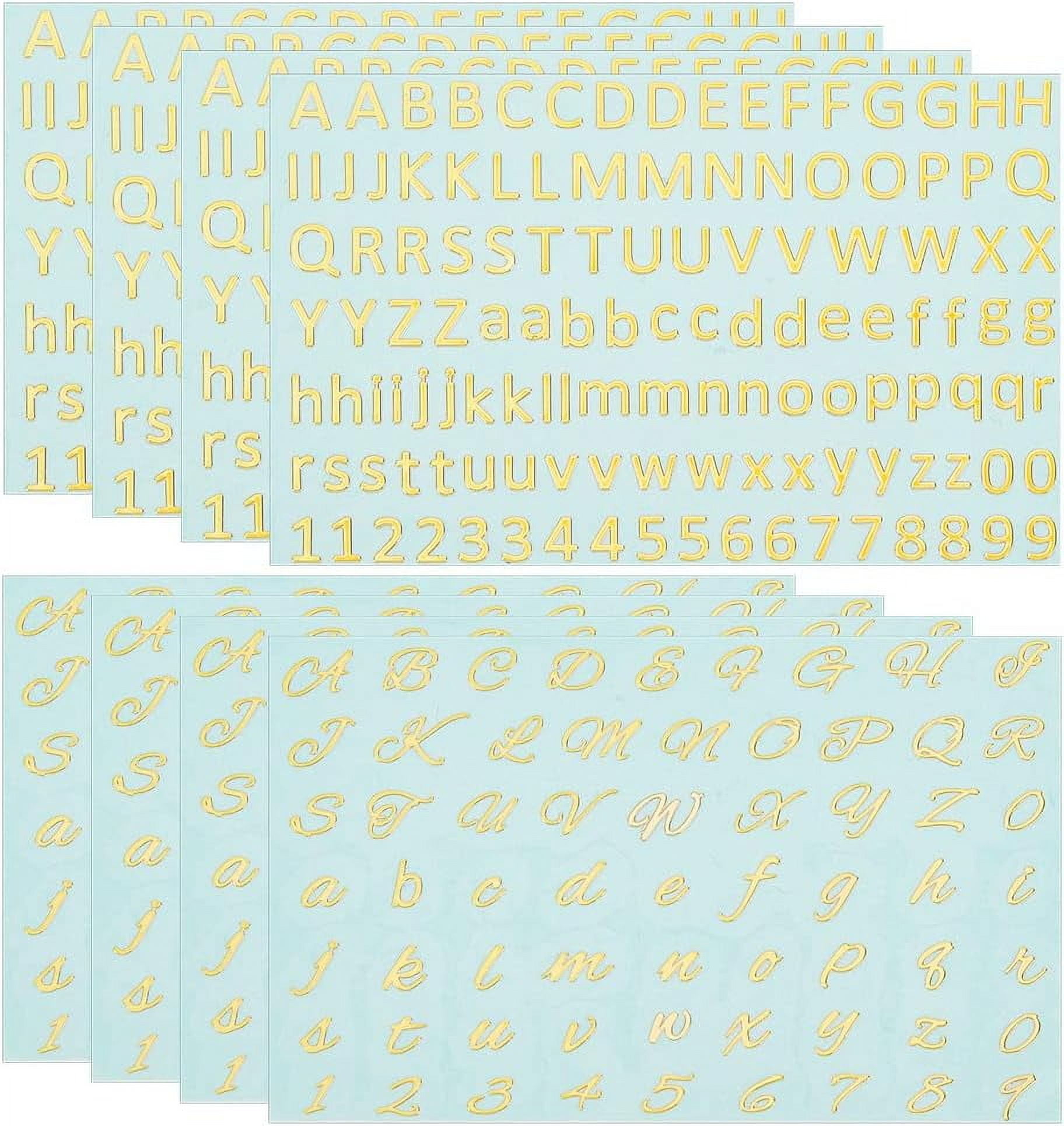8 Sheets Mini Metal Alphabet Number Stickers Self Adhesive Metal Letter ...