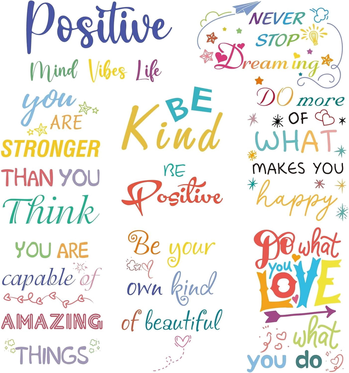 8 Sheets Motivational Text Wall Stickers Word Stickers Window PVC ...