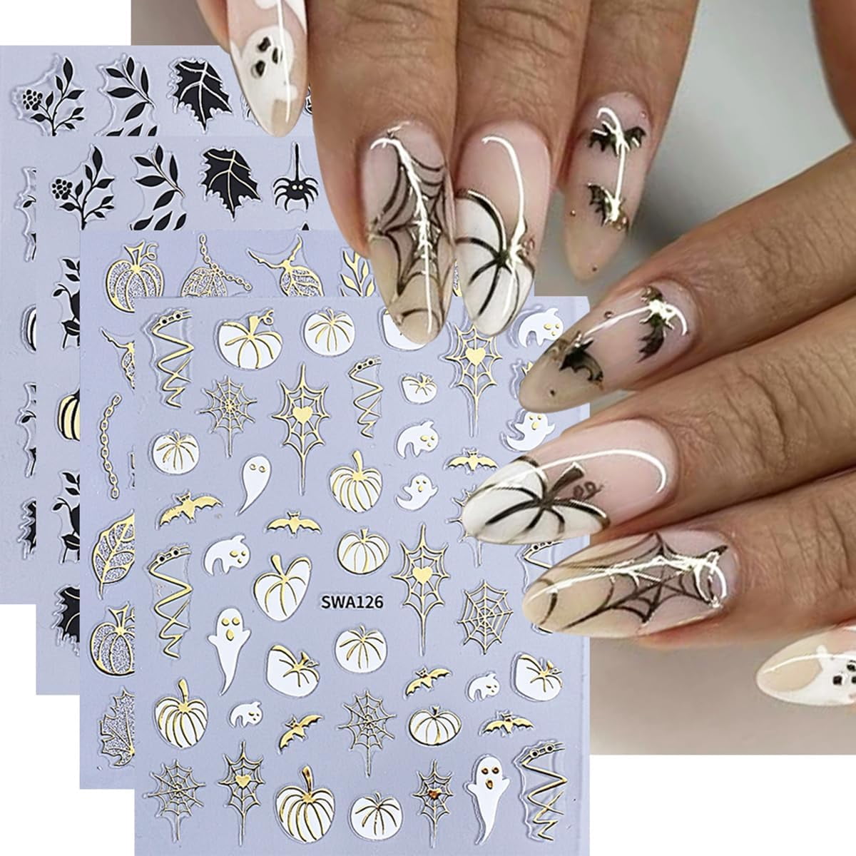 8 Sheets Nail Art Stickers Fall Pumpkin Maple Leaf Nail Stickers Self ...