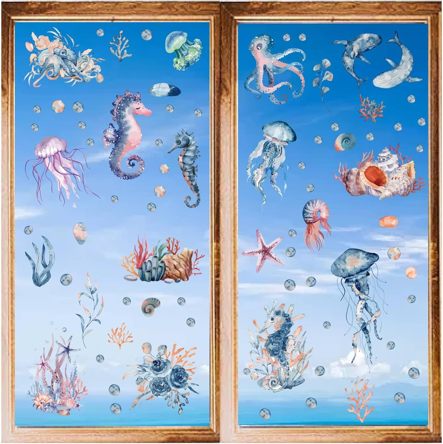 8 Sheets Ocean Wall Stickers Sea Marine Window Stickers Ocean Turtle ...