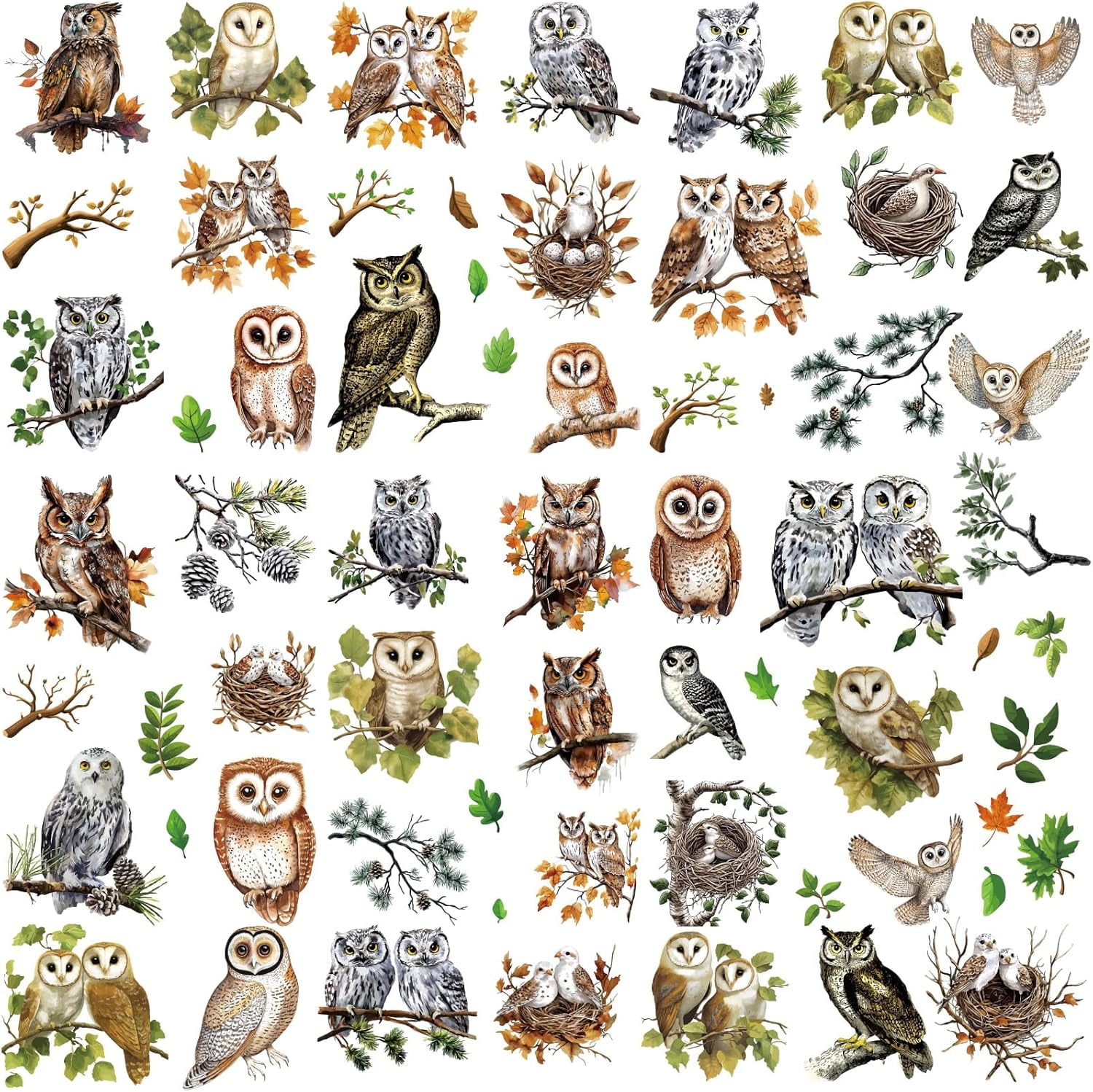 8 Sheets Owl Wall Stickers Animal Stickers Bird Window PVC Waterproof ...