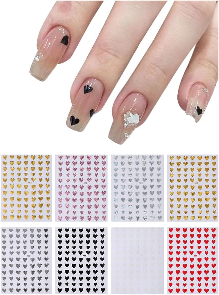 8 Sheets Plastic Self Adhesive Nail Art Stickers Charms Heart Pattern ...