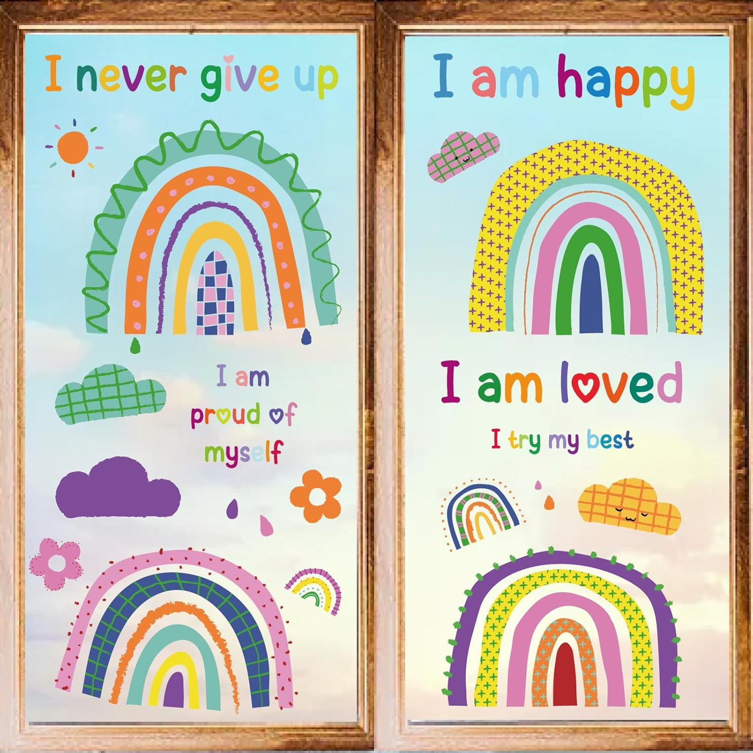 8 Sheets Rainbow Window Stickers Colourful Cloud PVC Wall Decals ...