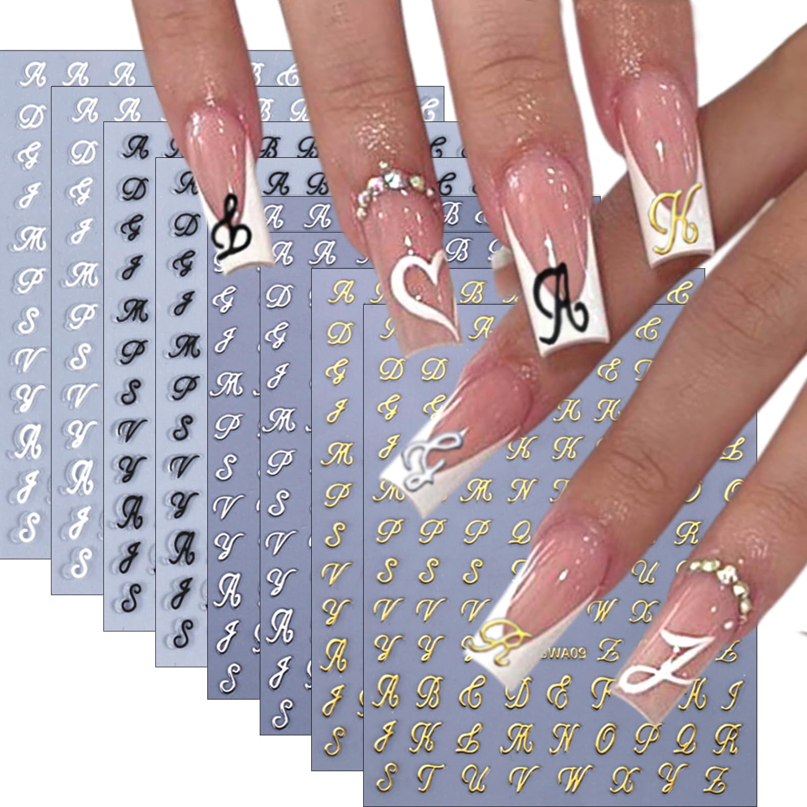 8 Sheets Retro English Letters Nail Art Stickers English Letter Nail ...