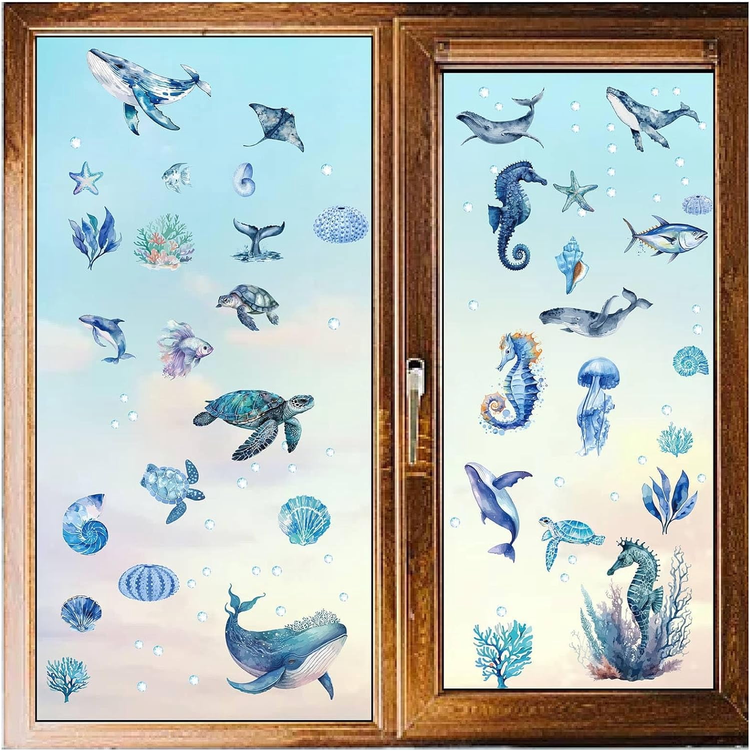 8 Sheets Sea Ocean Window Decals Stickers Turtle Whale Seahorse ...