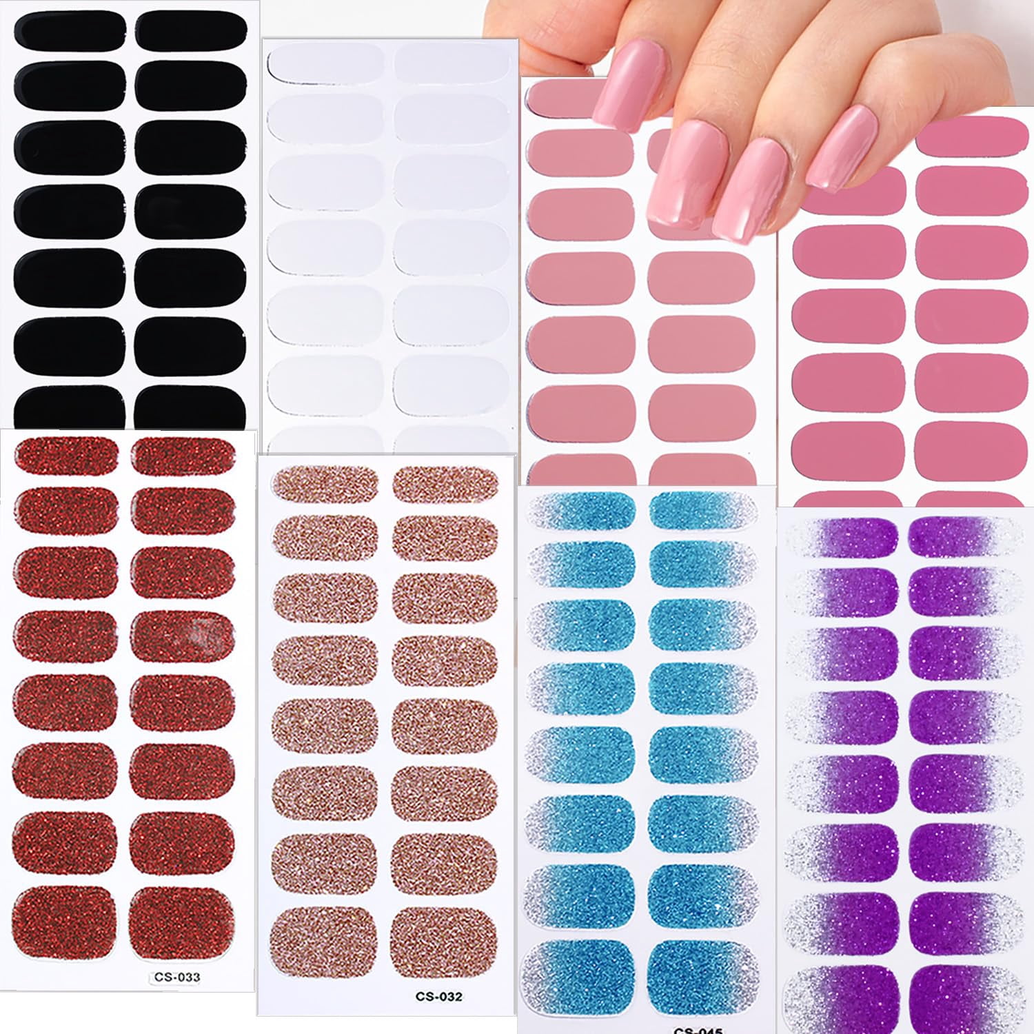 8 Sheets Solid Color Gel Nail Stickers Gradient Gel Nail Strips Self ...