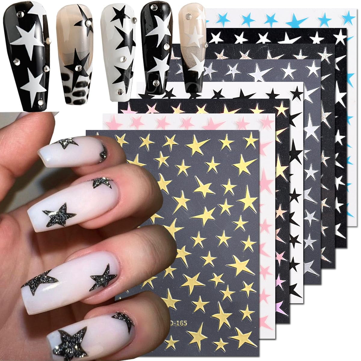 8 Sheets Star Nail Art Stickers Decals Designer Nail Art Supplies 3D Glitters Starlight ...