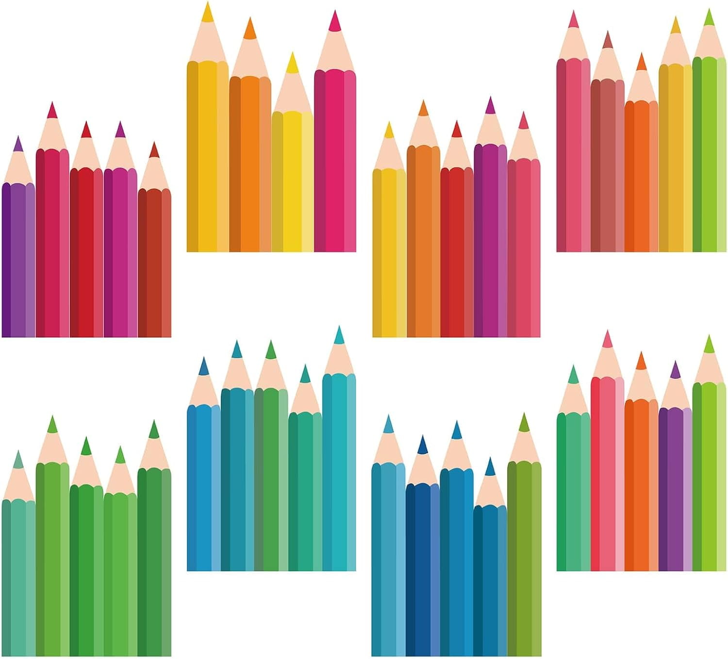 8 Sheets 8 Styles Colored Pencil Window Stickers Colourful Window ...
