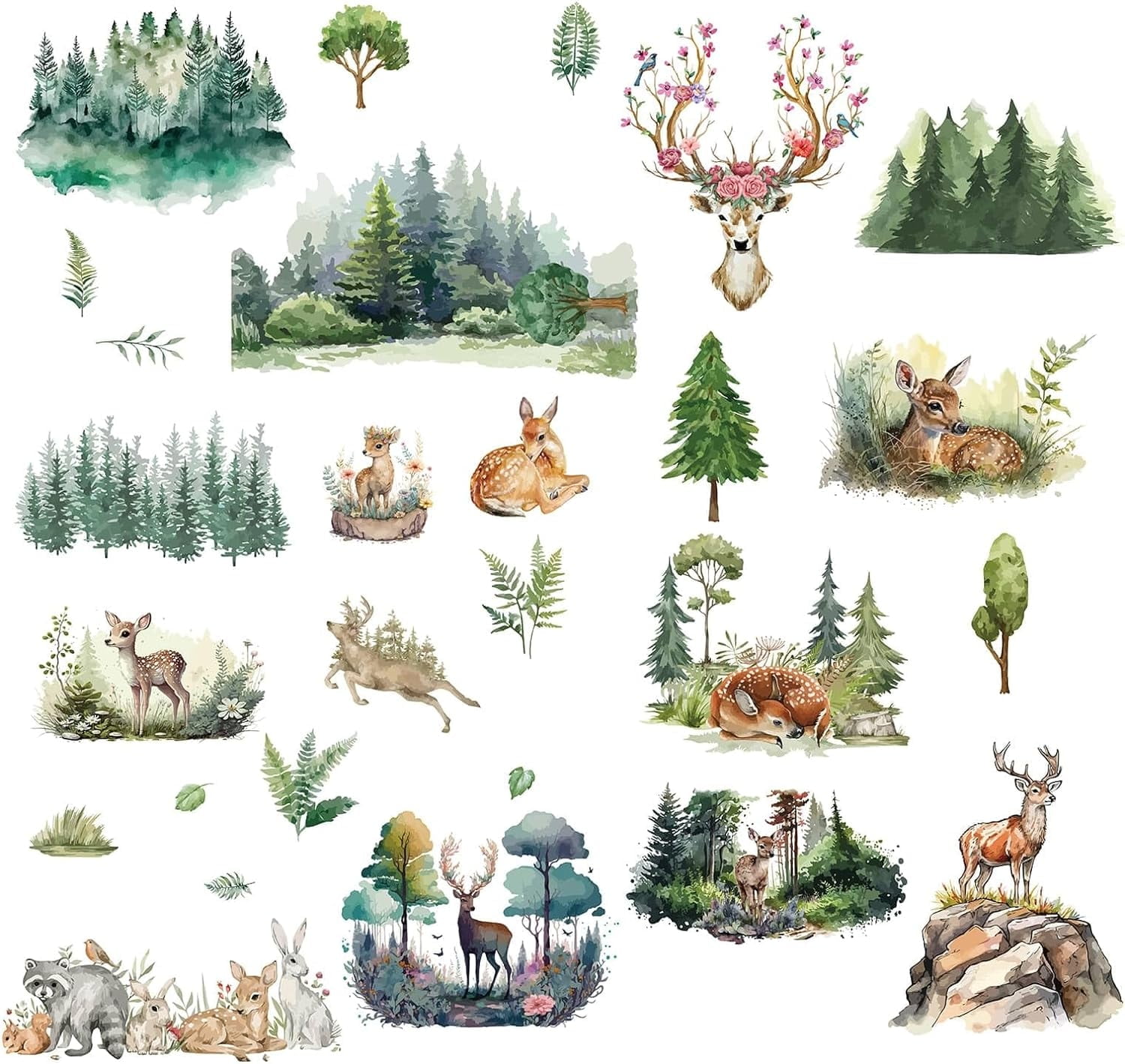 8 Sheets 8 Styles Deer Window Stickers Animals Forest Window Clings ...