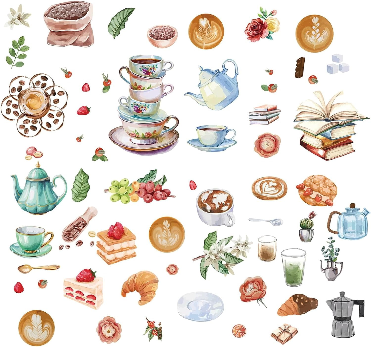 8 Sheets 8 Styles Food Window Stickers Coffee Theme Window Clings Bread ...