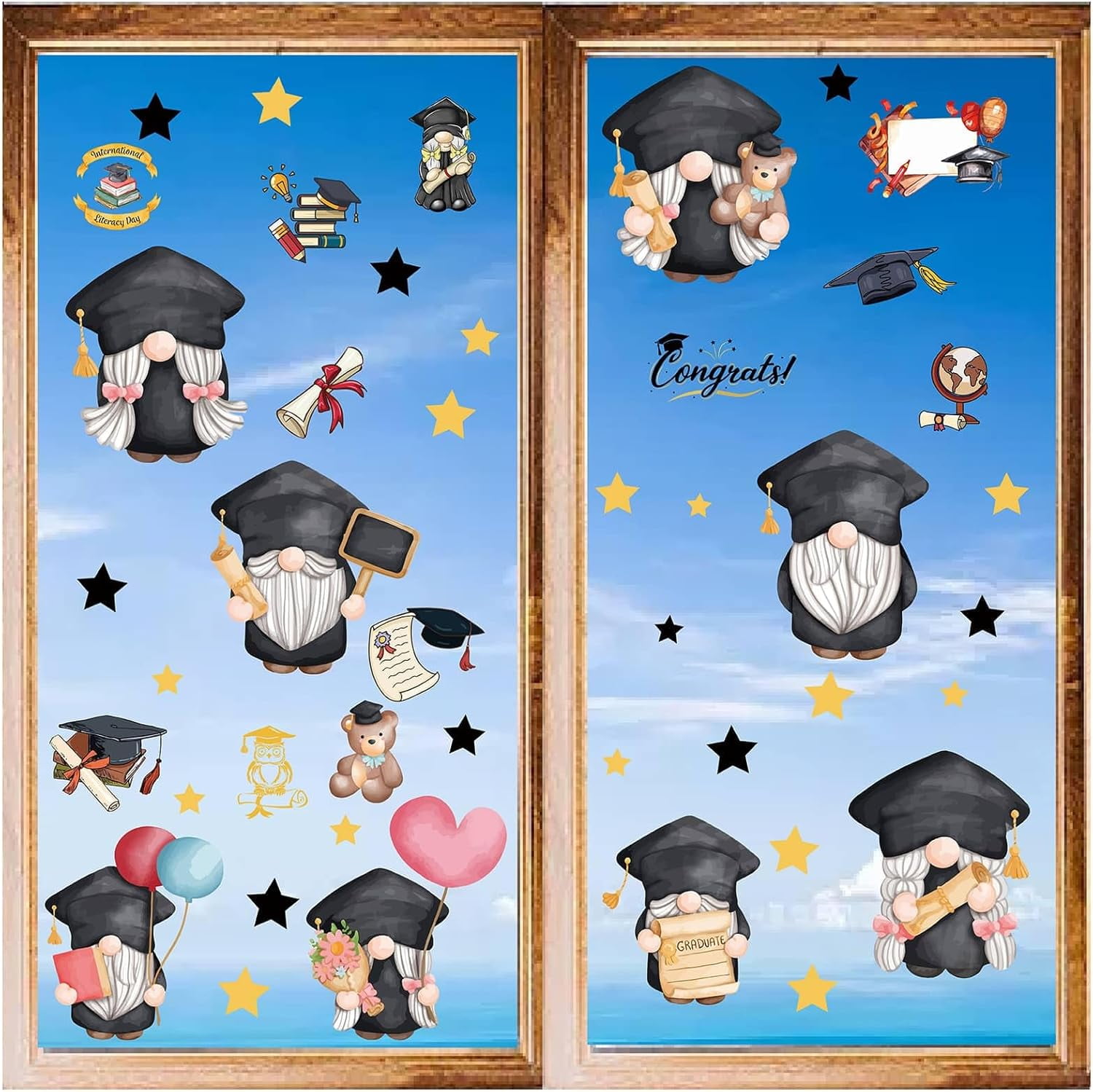 8 Sheets 8 Styles Graduation Theme PVC Waterproof Wall Stickers Self ...