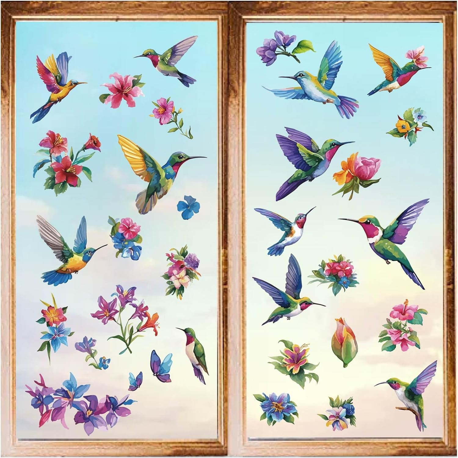 8 Sheets 8 Styles Hummingbird Window Clings Spring Bird Flower PVC ...