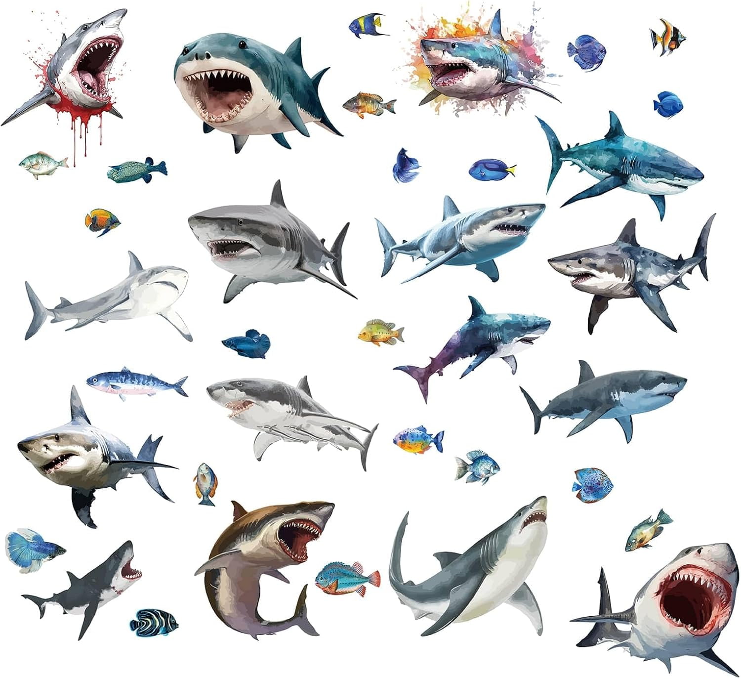 8 Sheets 8 Styles Shark Window Stickers Waterproof Window Clings Sea ...