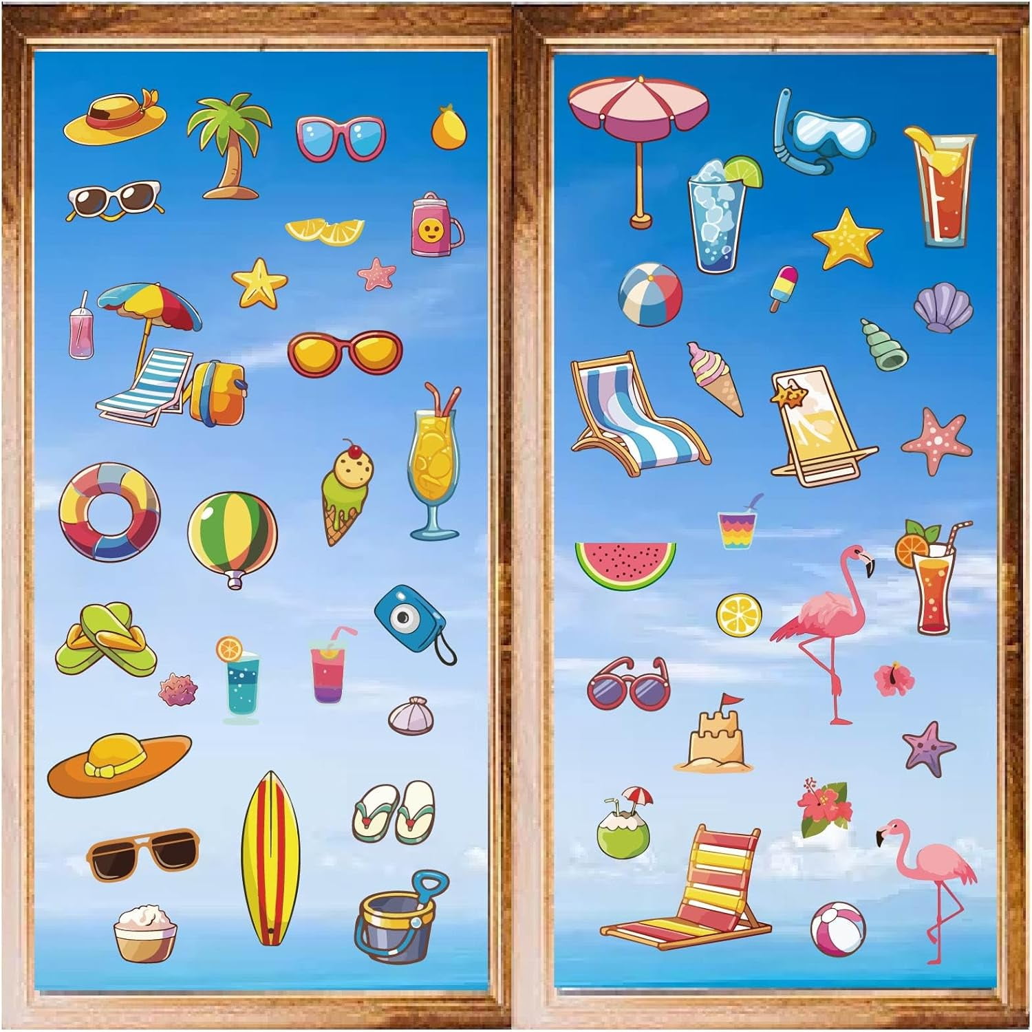 8 Sheets 8 Styles Summer Beach Window Decals Sunglasses Drink Juice ...