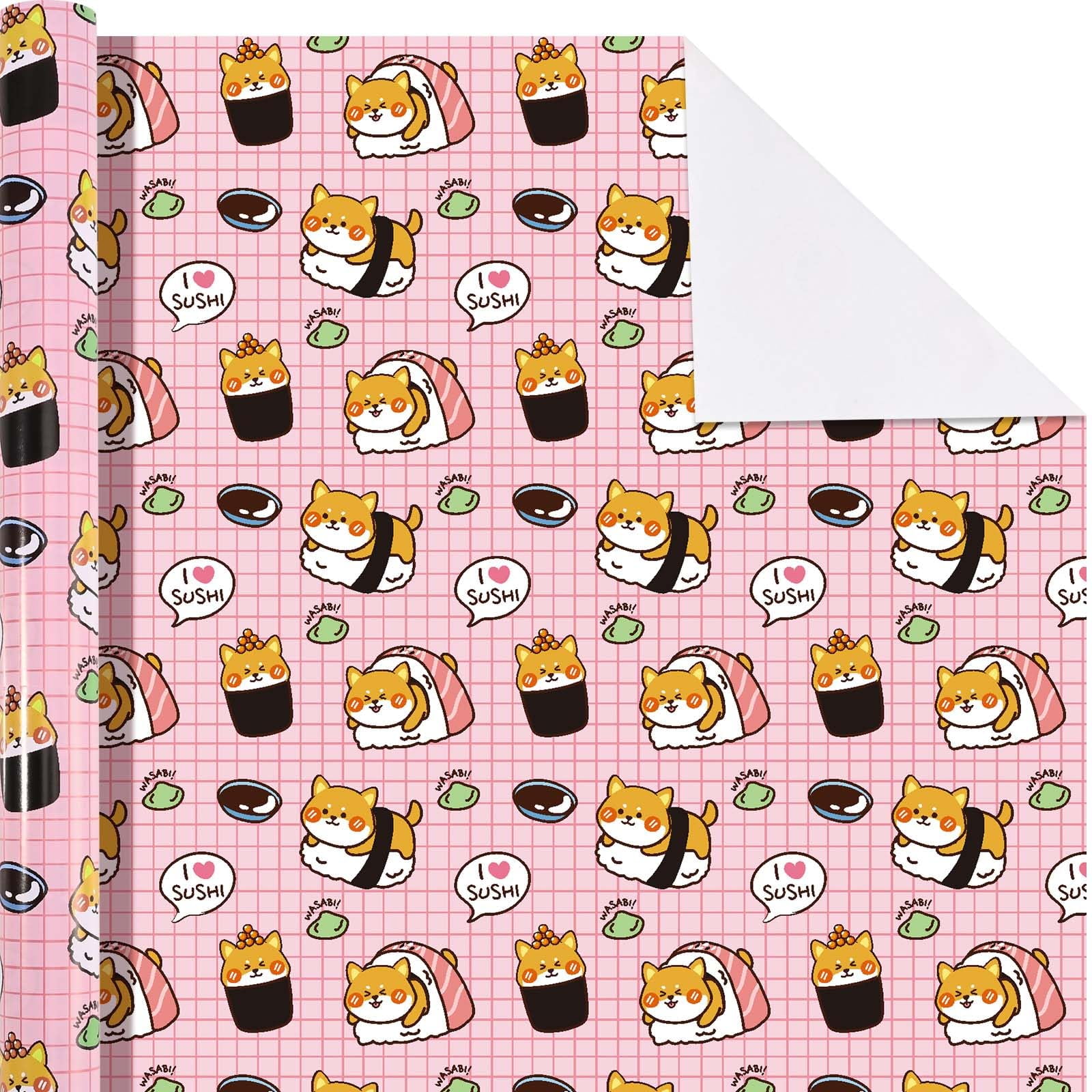 8 Sheets Sushi Dog DHF10 Wrapping Paper Cute Sushi Dog Gift Wrap Paper ...