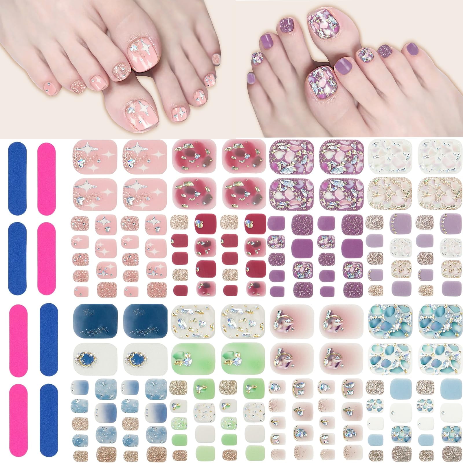 8 Sheets Toe Stickers Diamond Charm Full Wraps Glitter Toenail Polish ...