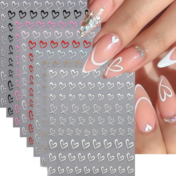 8 Sheets Valentine Stickers Hollow Heart Art Stickers Self- Black White ...