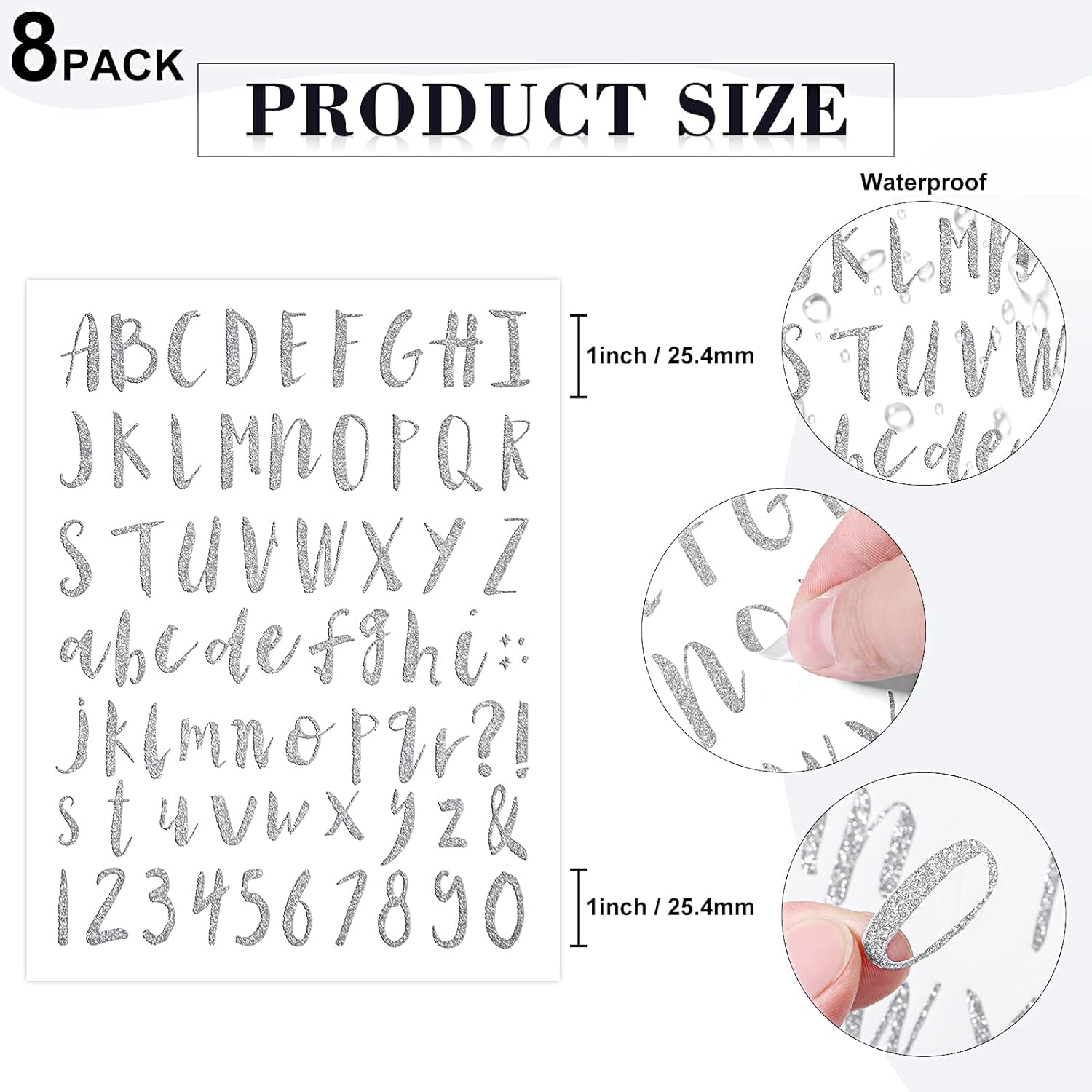 8 Sheets Vinyl Alphabet Letter Sticker Cursive Alphabet Letter Script ...
