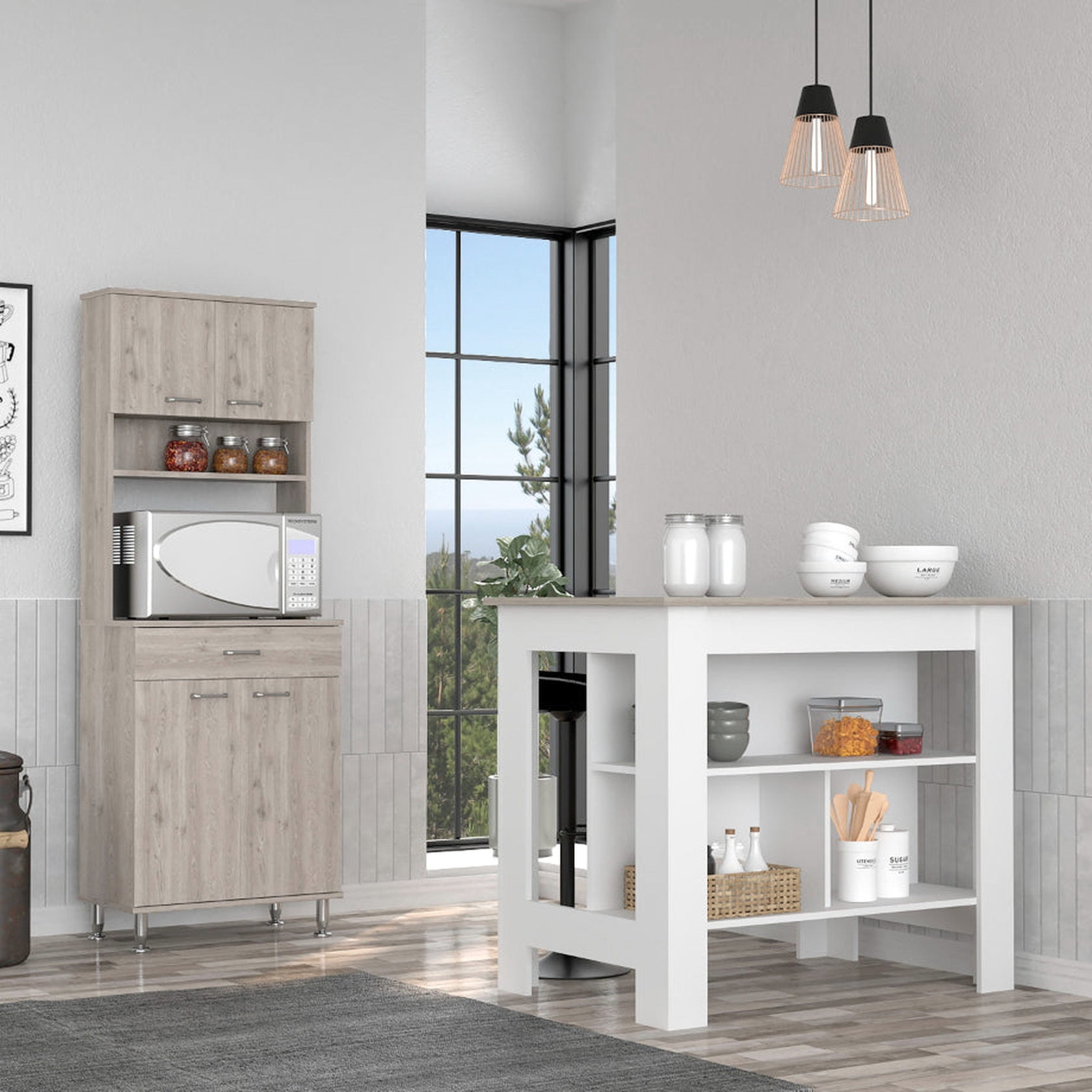 8-Shelf 1-Drawer White & Light Gray Kitchen Set | Antibacterial Island ...
