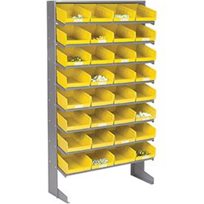 8 Shelf Floor Pick Rack with 32 Yellow Plastic Shelf Bins 8 in. Wide ...
