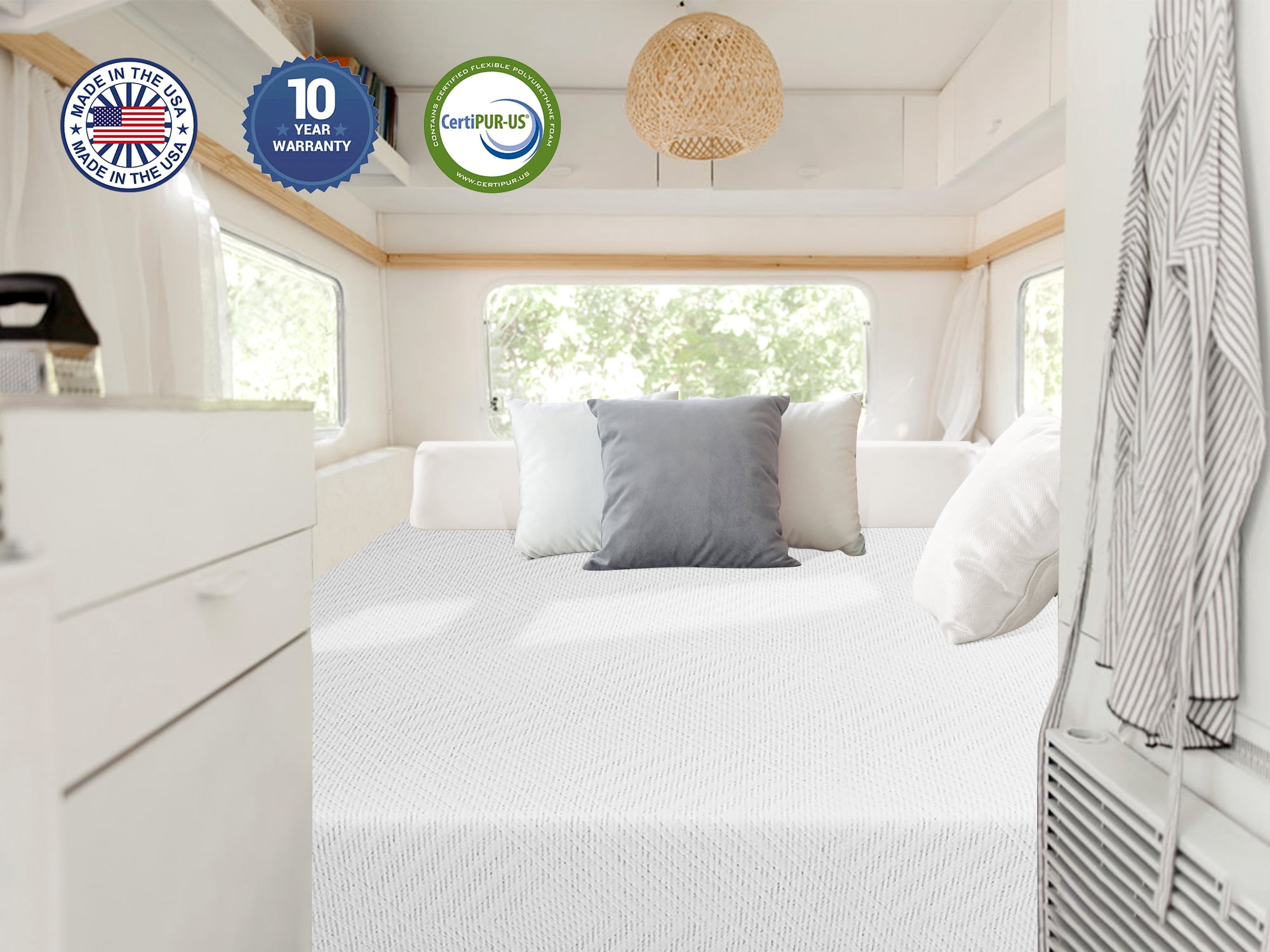 "8"" Short Queen Camper RV Mattress - 5-Layer Memory Foam, Made in USA - Medium-Firm Comfort ...