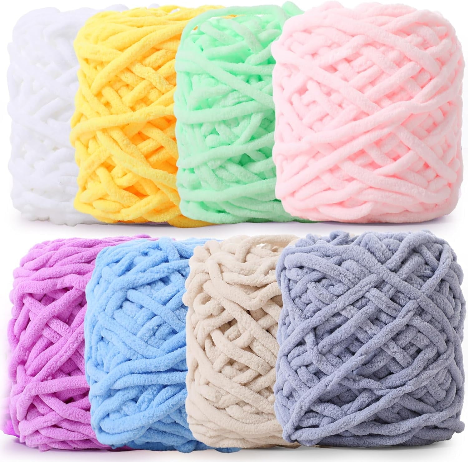 8 Skeins Chunky Chenille Yarn for Crocheting Soft Thick Fluffy Yarn for ...