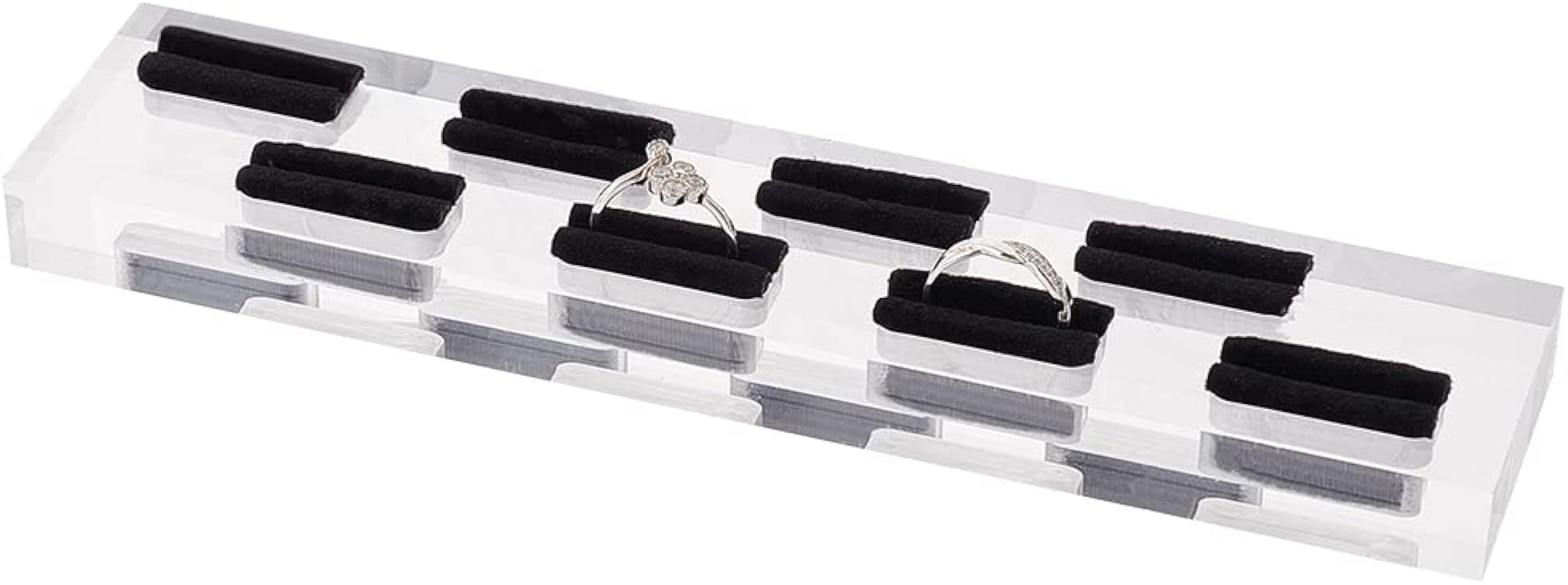 8-Slot Acrylic Ring Stand with Black Velvet (Clear 7.9x1.8x0.7 inch ...