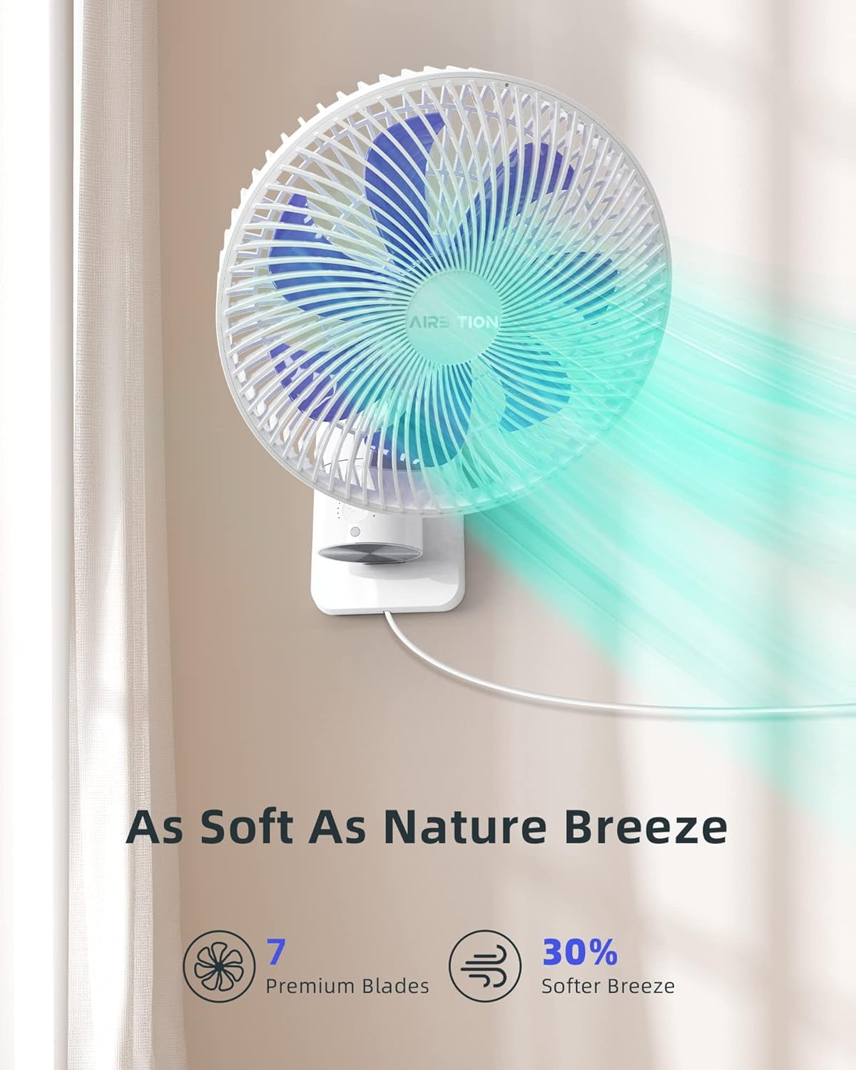 8” Small Wall Mount Fan with Remote Control, 90 ° Oscillating, 4 Speeds ...
