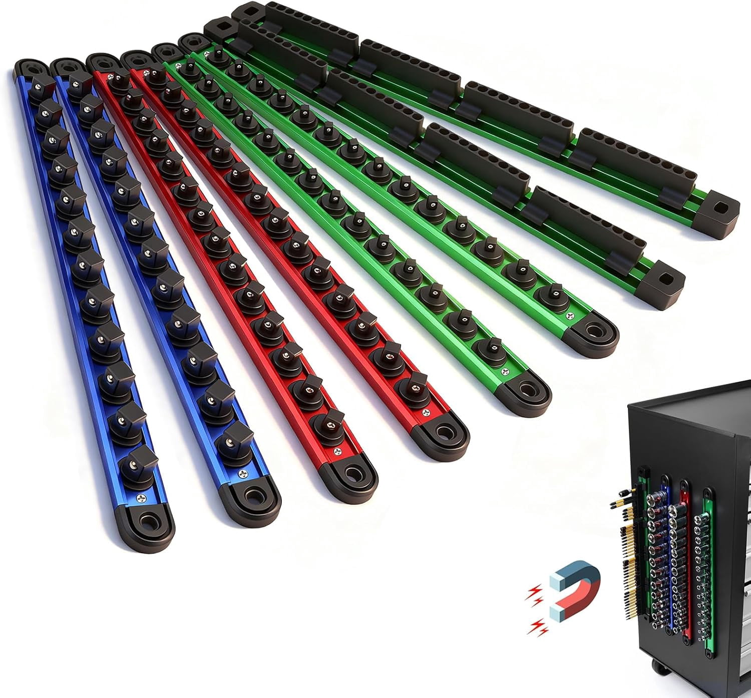 8- Socket & Bit Organizer Kit, 1/4'' 3/8'' 1/2'' Socket Holder 80 Clips ...