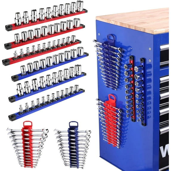 8- Socket Organizer and Wrench Organizer Set, 1/4", 3/8", 1/2" Drive ...