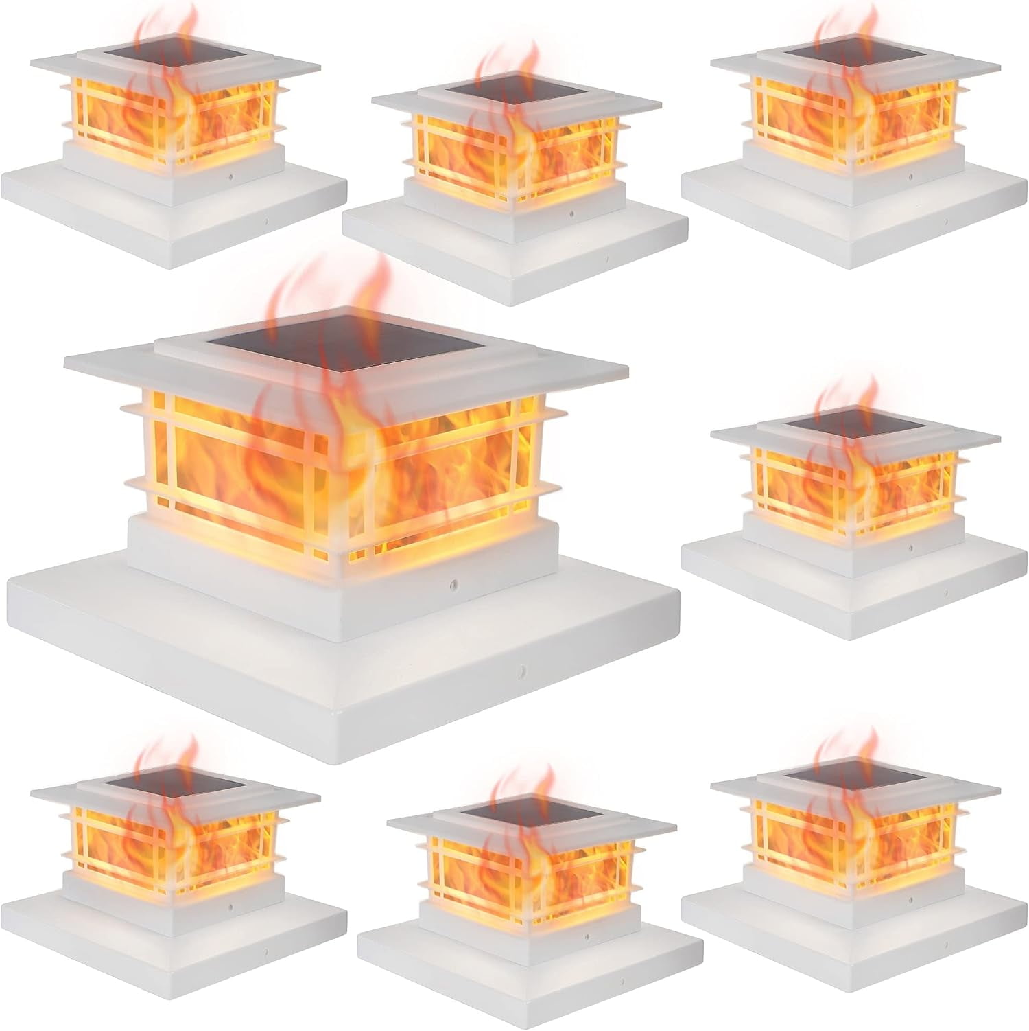 8 Solar Cap Lights Outdoor with Flickering Flame Light, White Shell ...