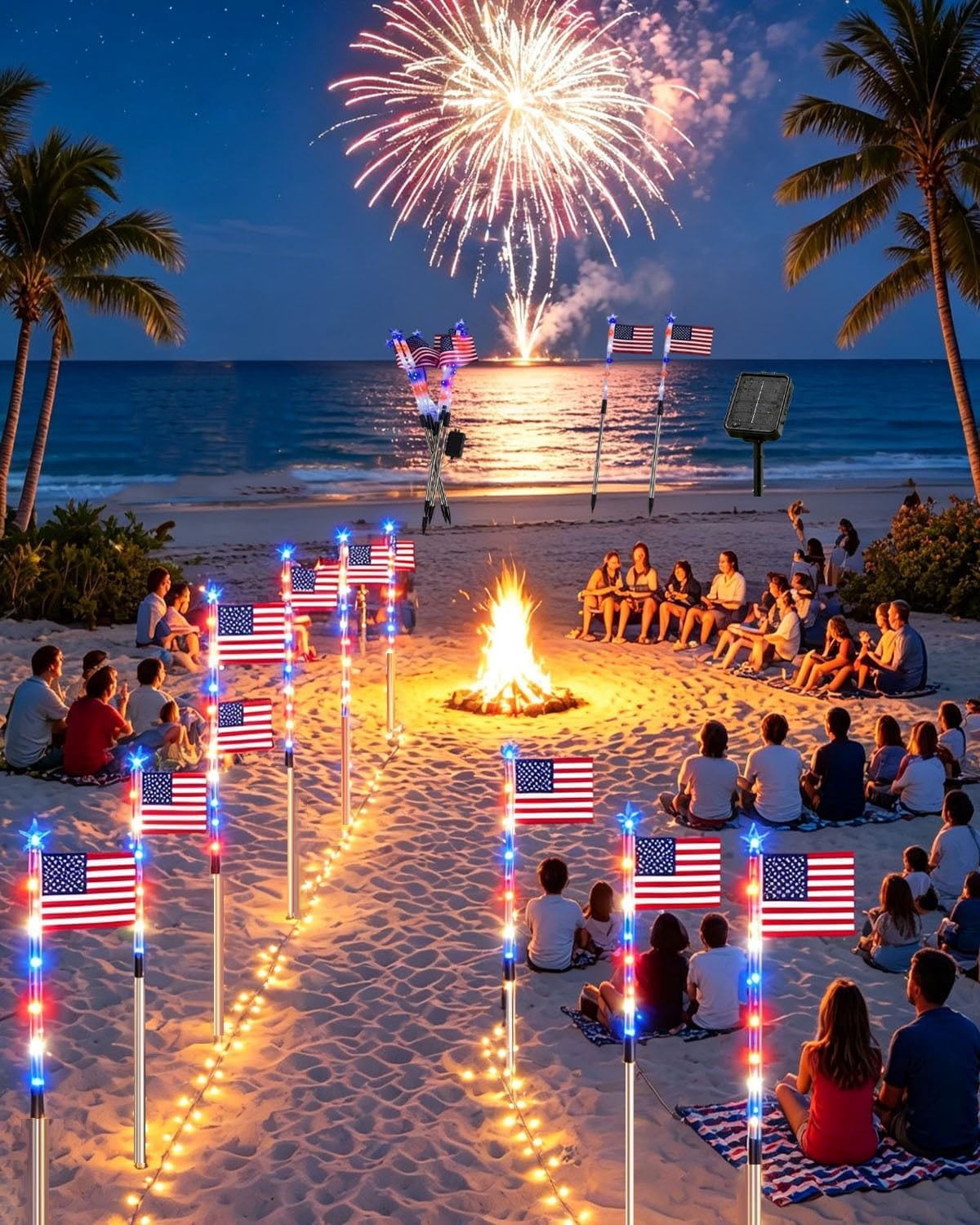 8 Solar Powered American Flag Pathway Light, Waterproof Yard Flag Glow ...