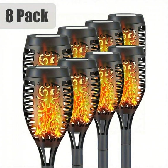 8 Solar Torch Strips, Realistic Flashing Flame Effect - Solar Outdoor ...