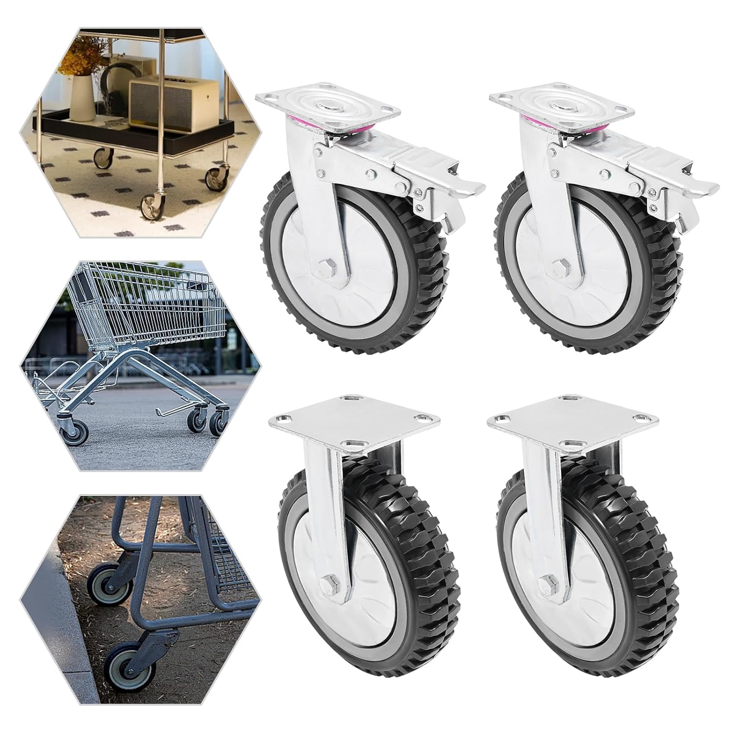 8" Solid Caster Wheels Casters, 4 Pack Anti-Skid Swivel Heavy Duty ...