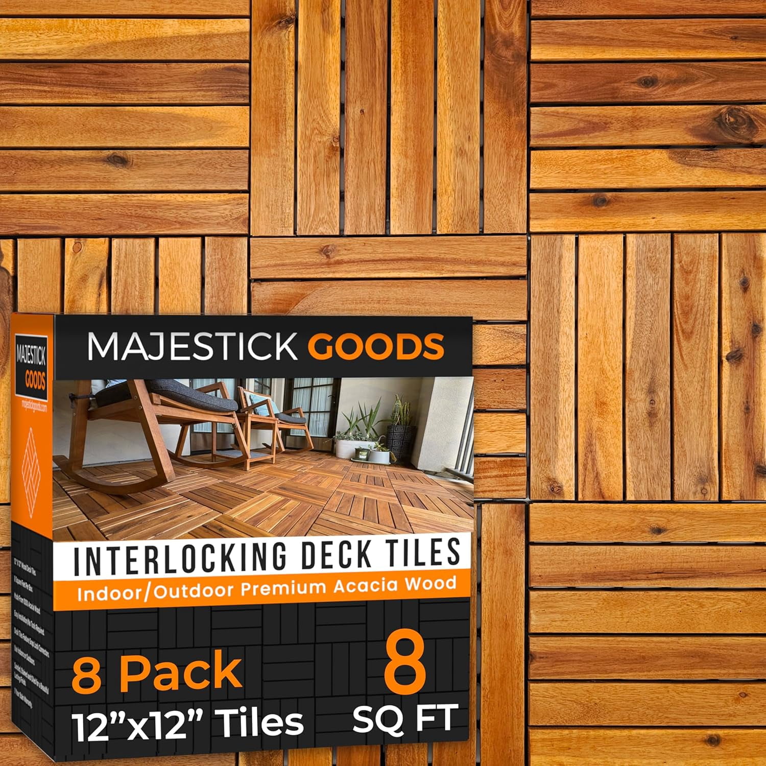 8 Sq Ft Interlocking Deck Tiles Snap Together Wood Flooring - 12 x 12 ...