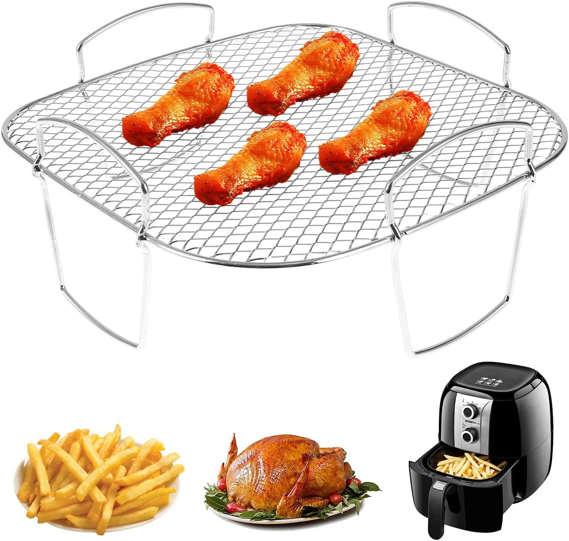 8" Square Air Fryer Rack Grilling Rack, Stainless Steel Cooking ...
