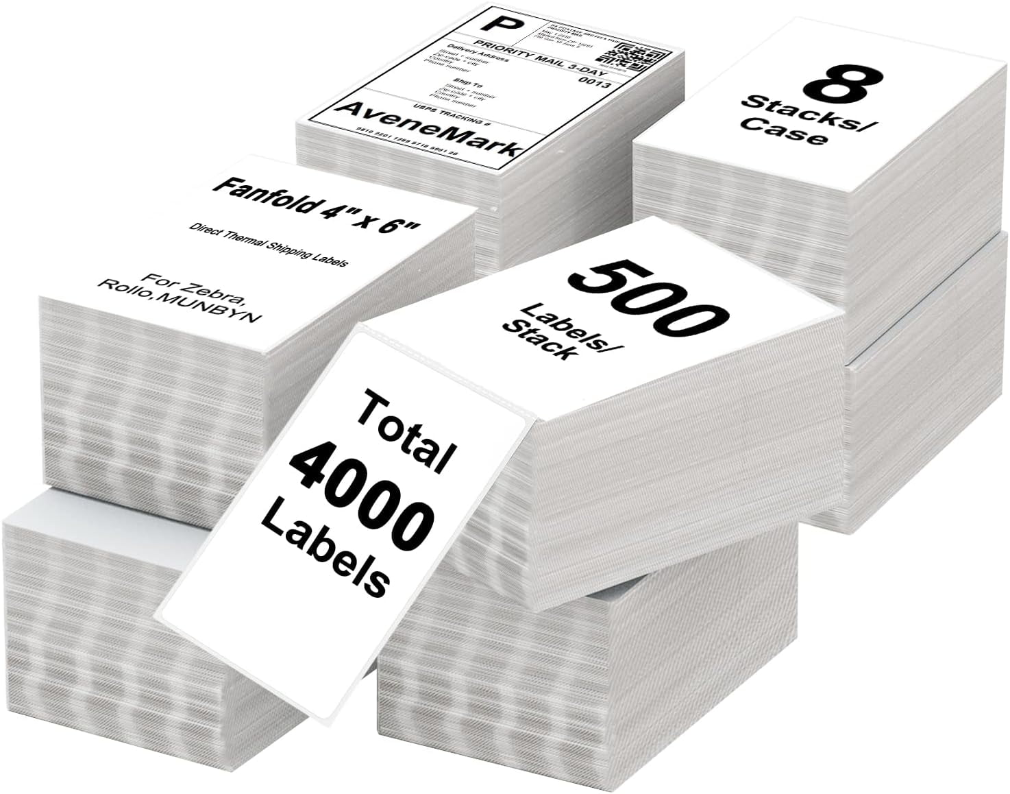 8 Stacks 4000 Labels 4" x 6" Fanfold Direct Thermal Labels, Postage ...