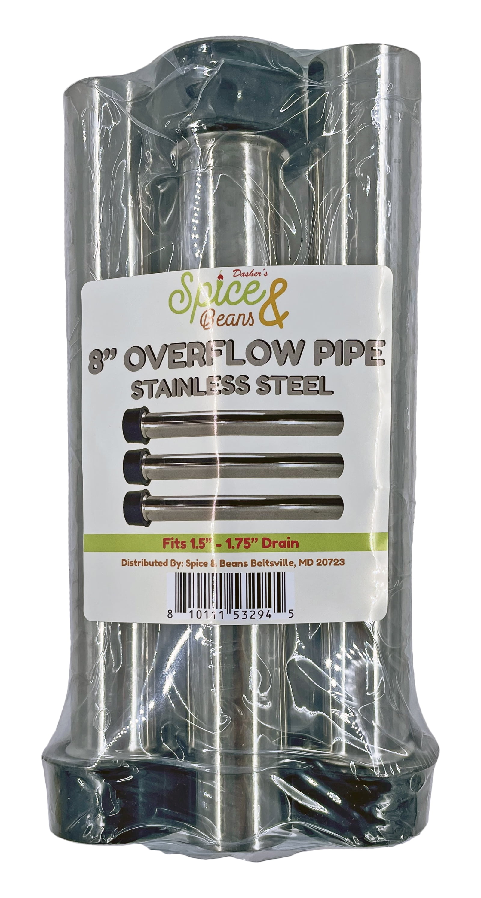 8" Stainless Steel Bar Sink Overflow Pipe 3-Pack | 1 1/2" Drain ...