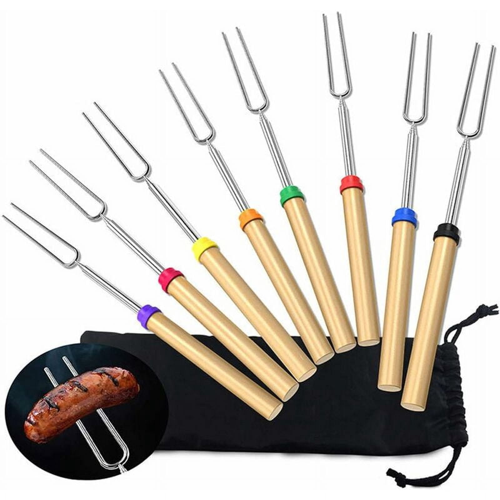 8 Stainless Steel Barbecue Skewers, 80 cm Telescopic Barbecue Fork ...